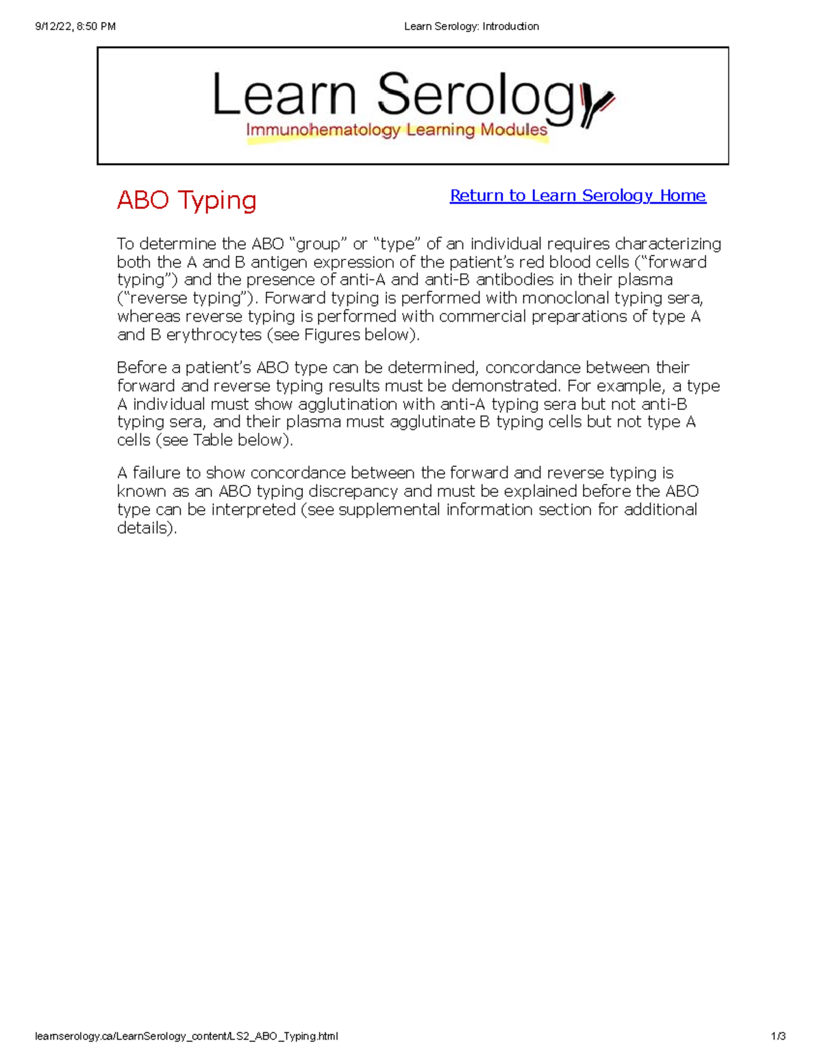 Learn Serology: Introduction to ABO Typing and Discrepancies - Studocu
