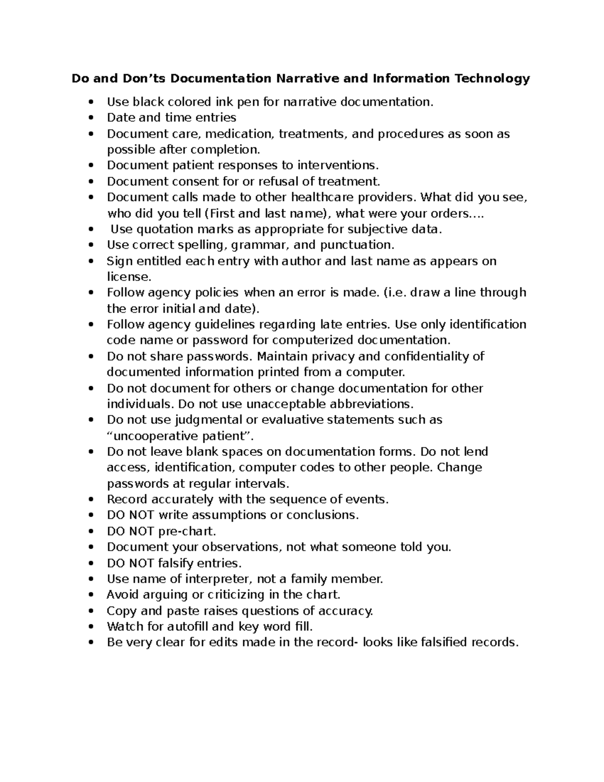 Dos and Don'ts of Documentation in IT Use: Guidelines for Accuracy ...