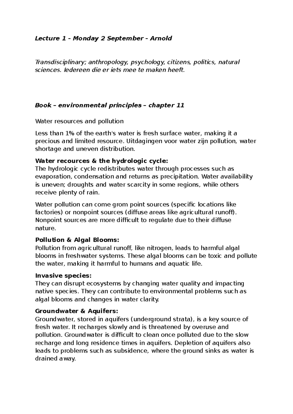 Environmental Science Lecture 1: Water Resources & Pollution Overview ...
