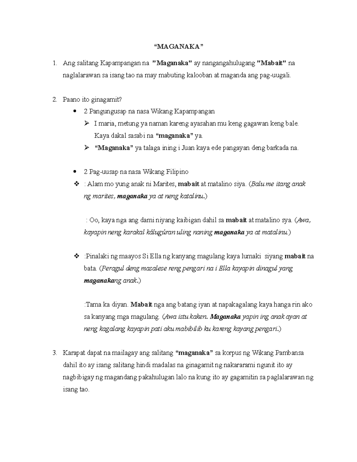 Maganaka at Kaluguran: Kahalagahan sa Wikang Kapampangan - Studocu