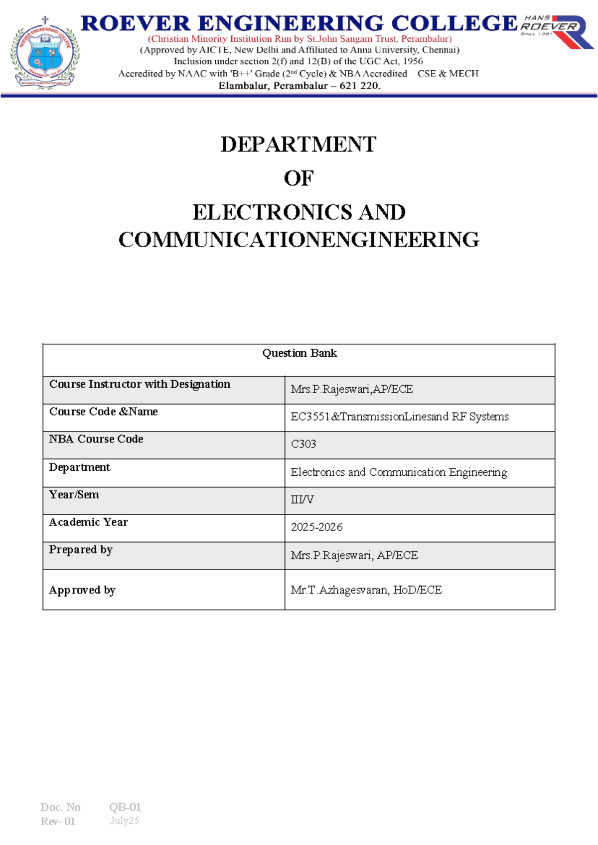 Question Bank - TLRF C303: RF Systems Transmission Line Theory and ...