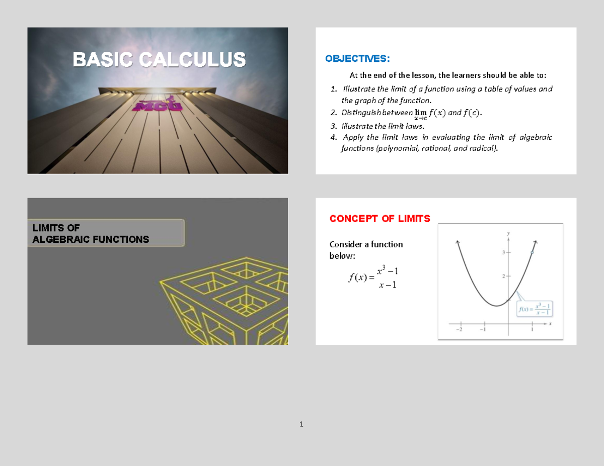 Basic Calculus Lecture Notes (Handout 1) - Studocu
