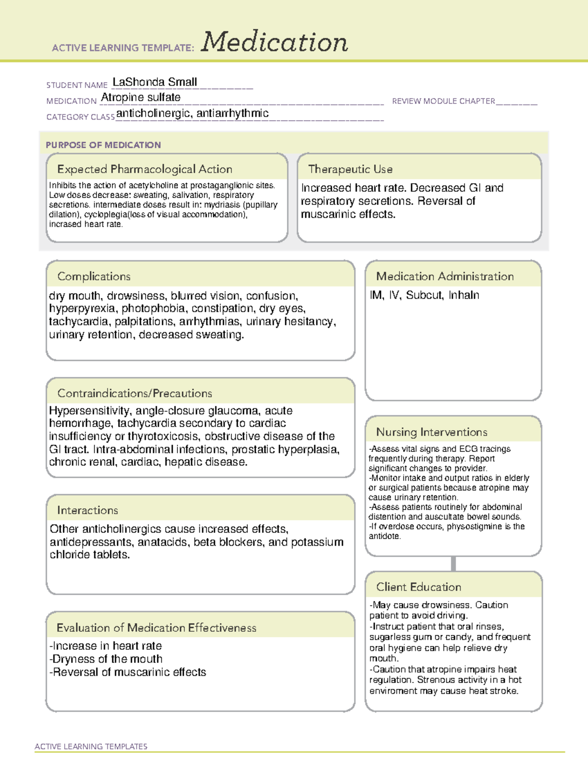 ALT Medication Template: Atropine Overview and Nursing Interventions ...