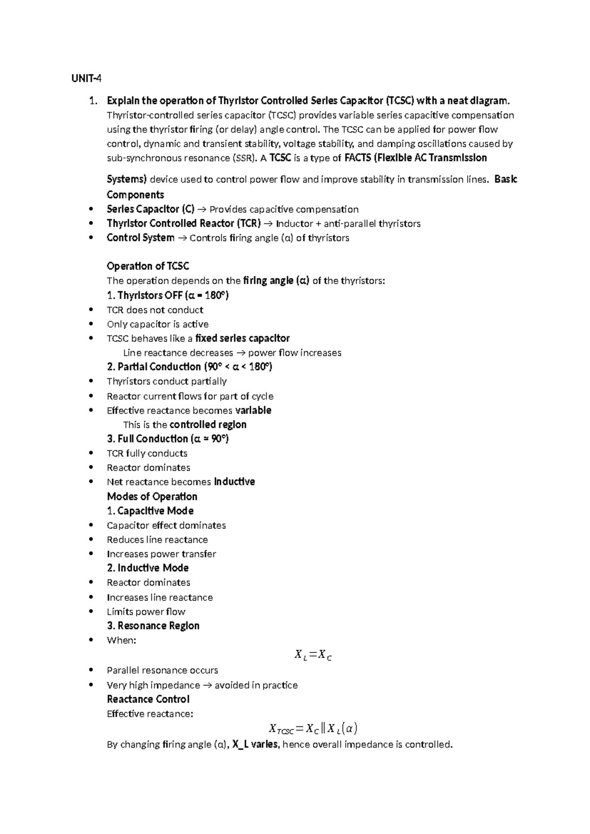 Compensation for Power Factor Improvement: TCSC & SSSC Explained - Studocu