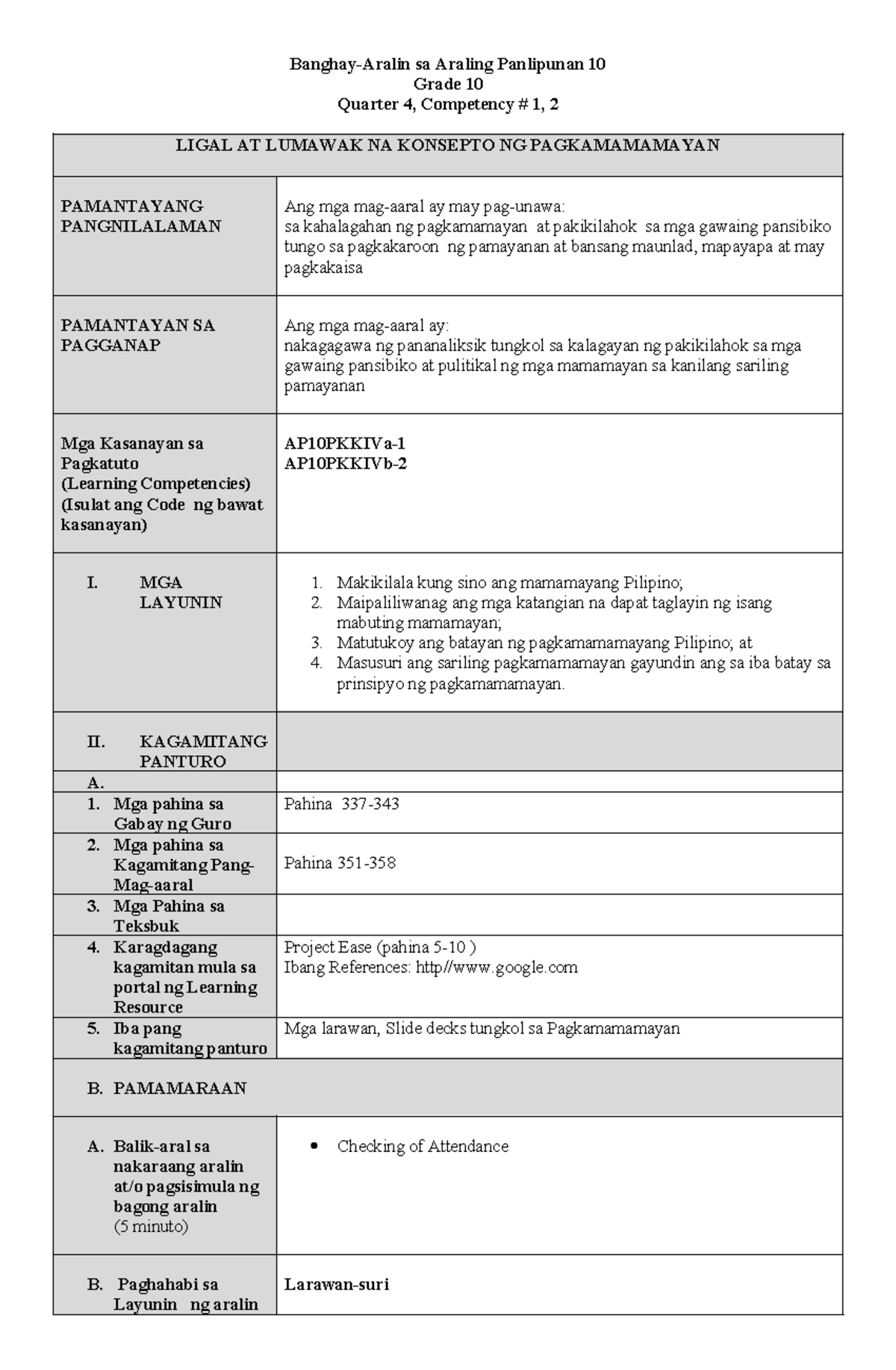 DLP - Pagkamamamayan - Lesson Plan for Araling Panlipunan 10 - Studocu
