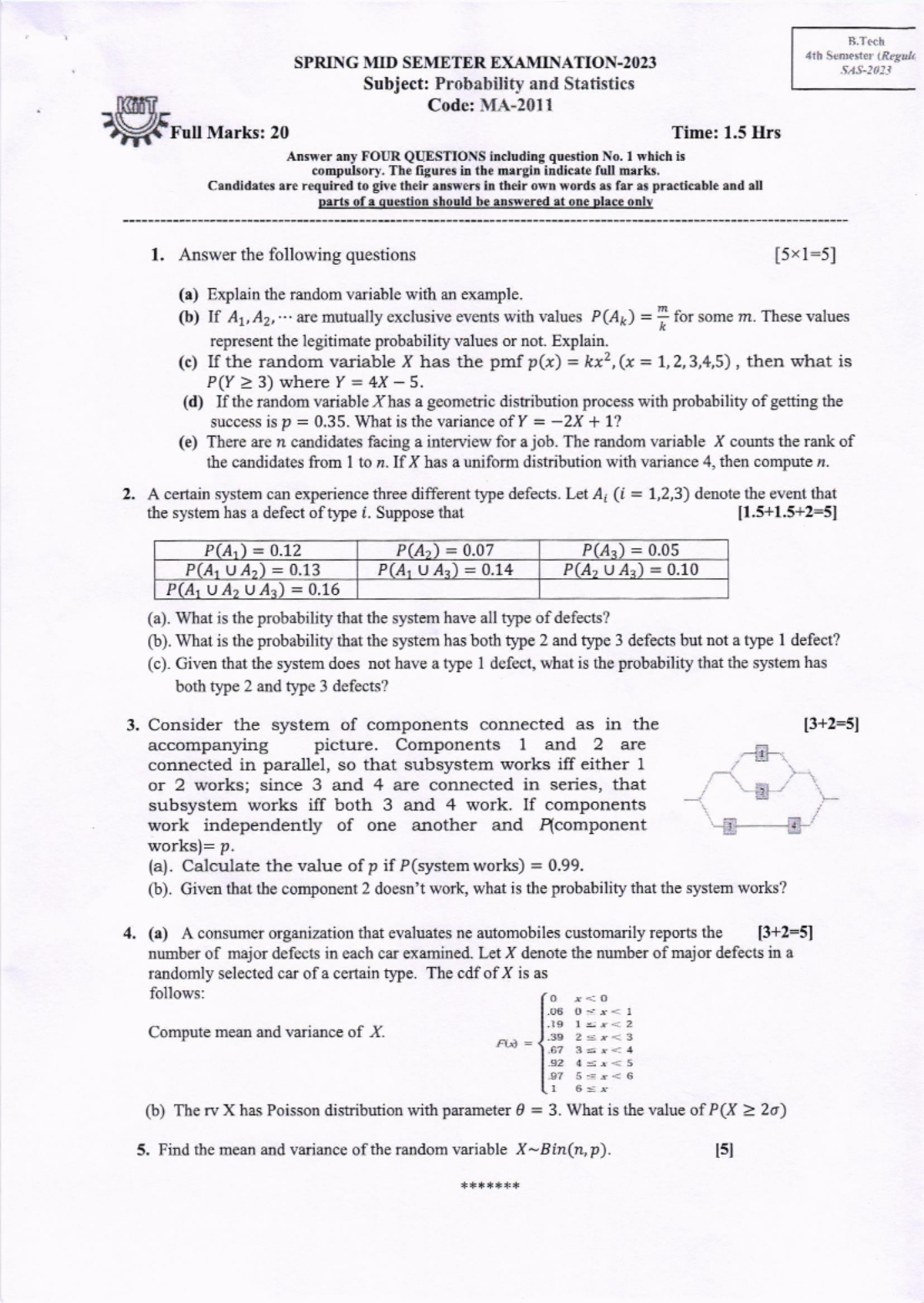B,Tcch 4ih SPRING MID SEMESTER: Probability & Statistics Practice ...