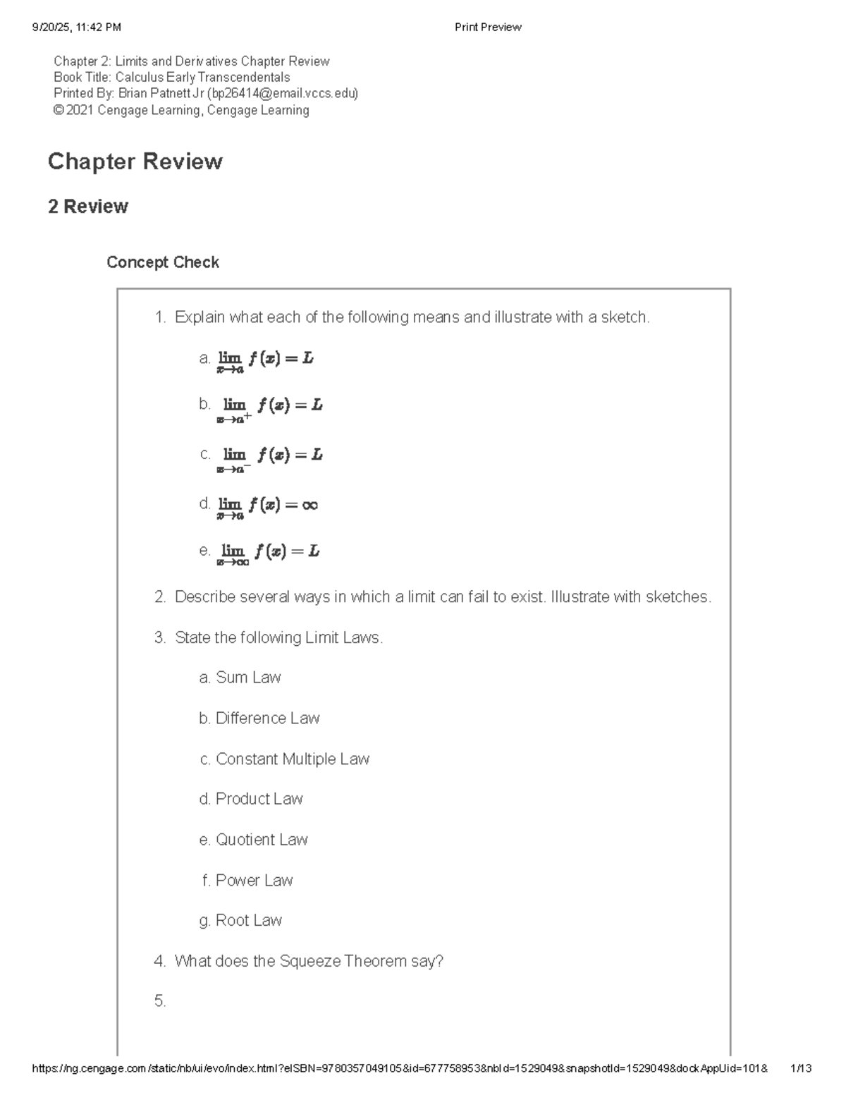 Calculus B - Chapter 2 Review: Limits and Derivatives Essentials - Studocu