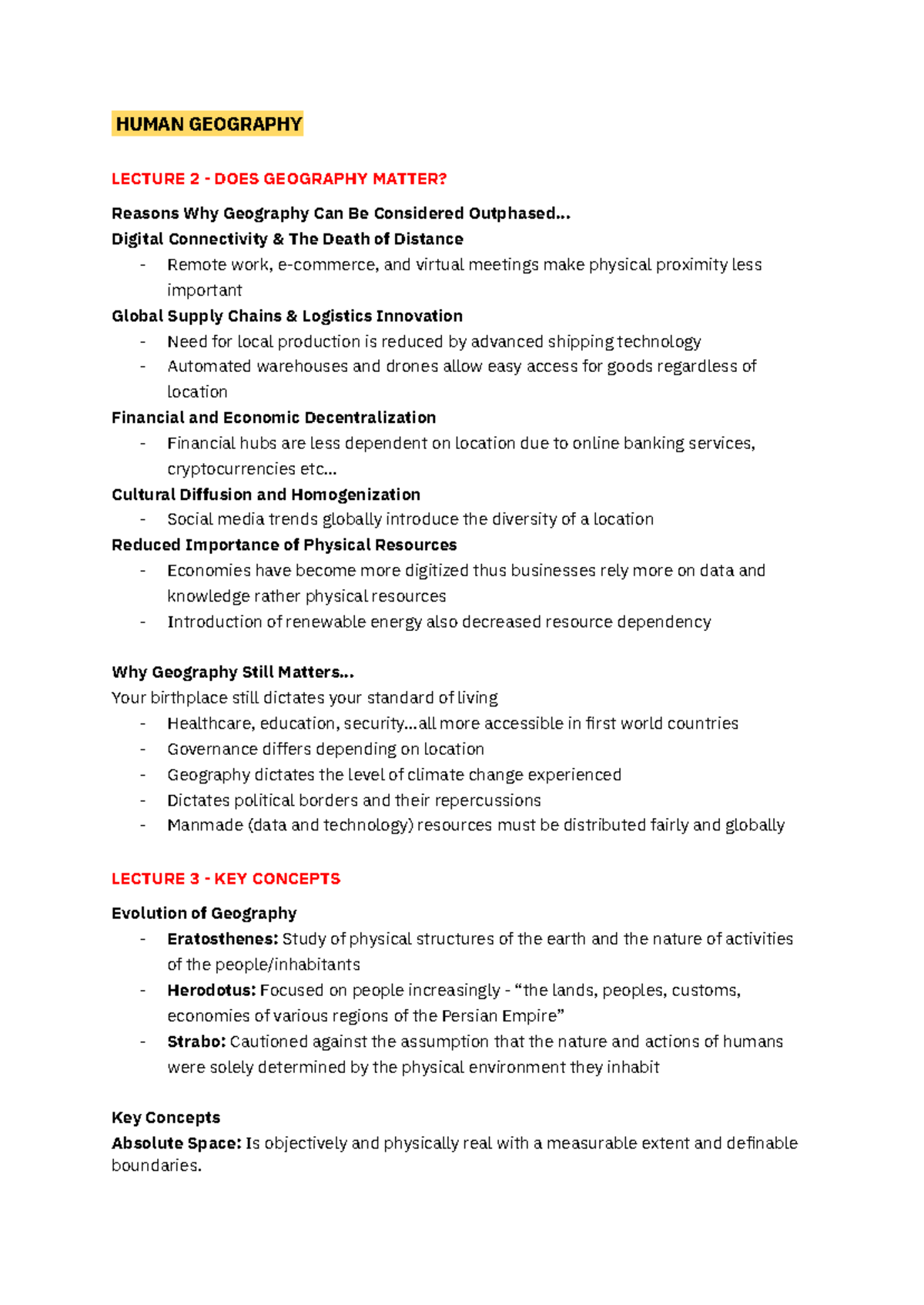 GGY 156 LECTURE NOTES: Understanding Geography's Impact on Society ...