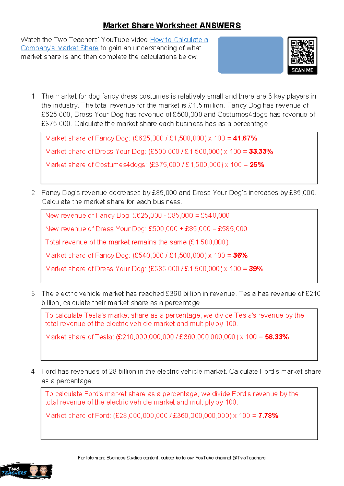 Market Share Calculations - Business Studies Worksheet Answers - Studocu