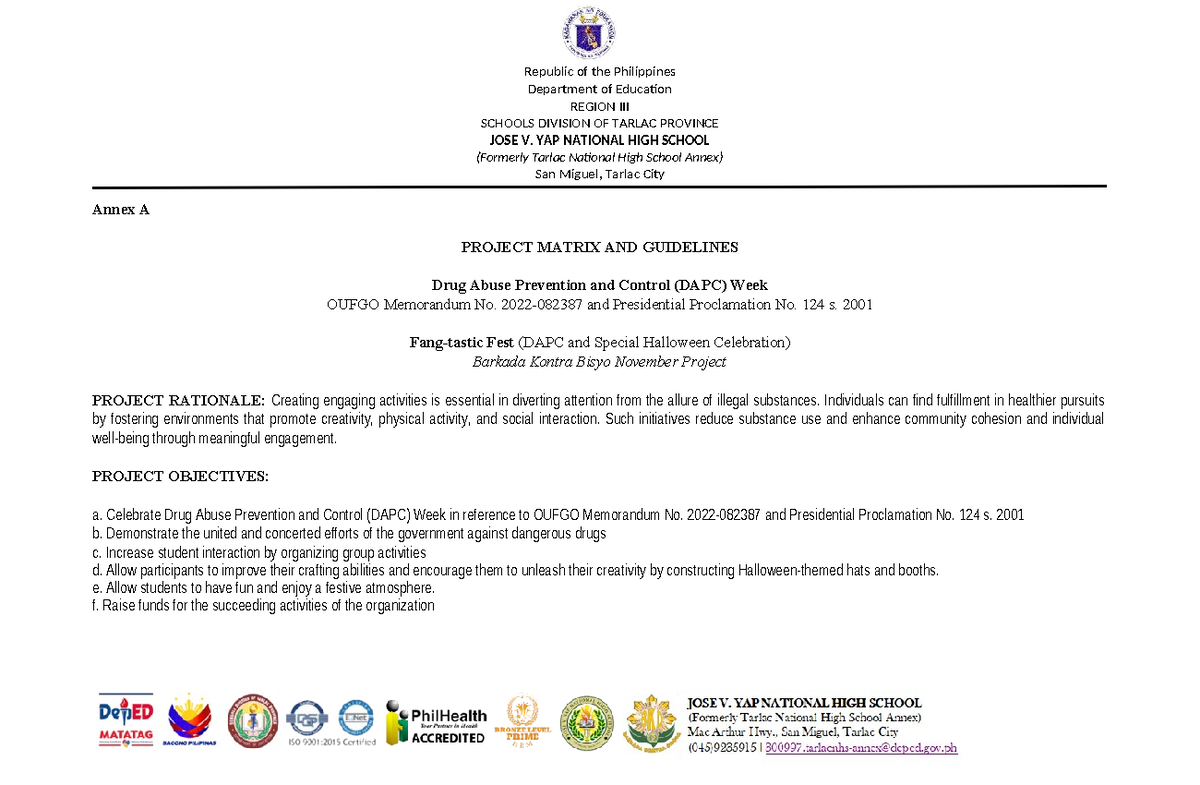 Fangtastic Fest DAPC Week Project Matrix & Guidelines - Studocu