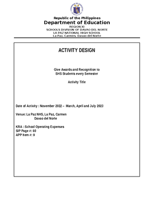 Action Plan TVL Track - Republic of the Philippines Department of ...