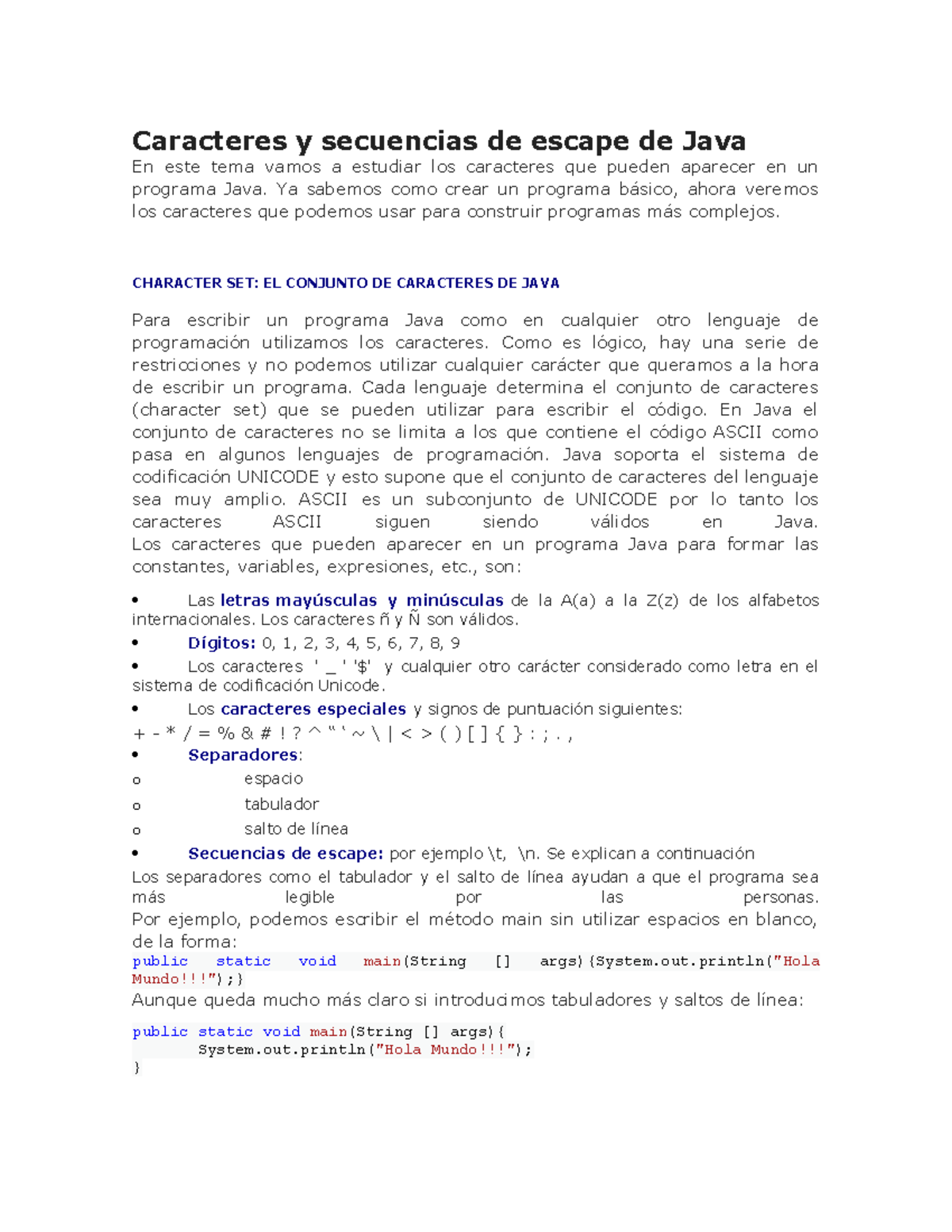 Introduccion a JAVA - Intro - Caracteres y secuencias de escape de Java ...
