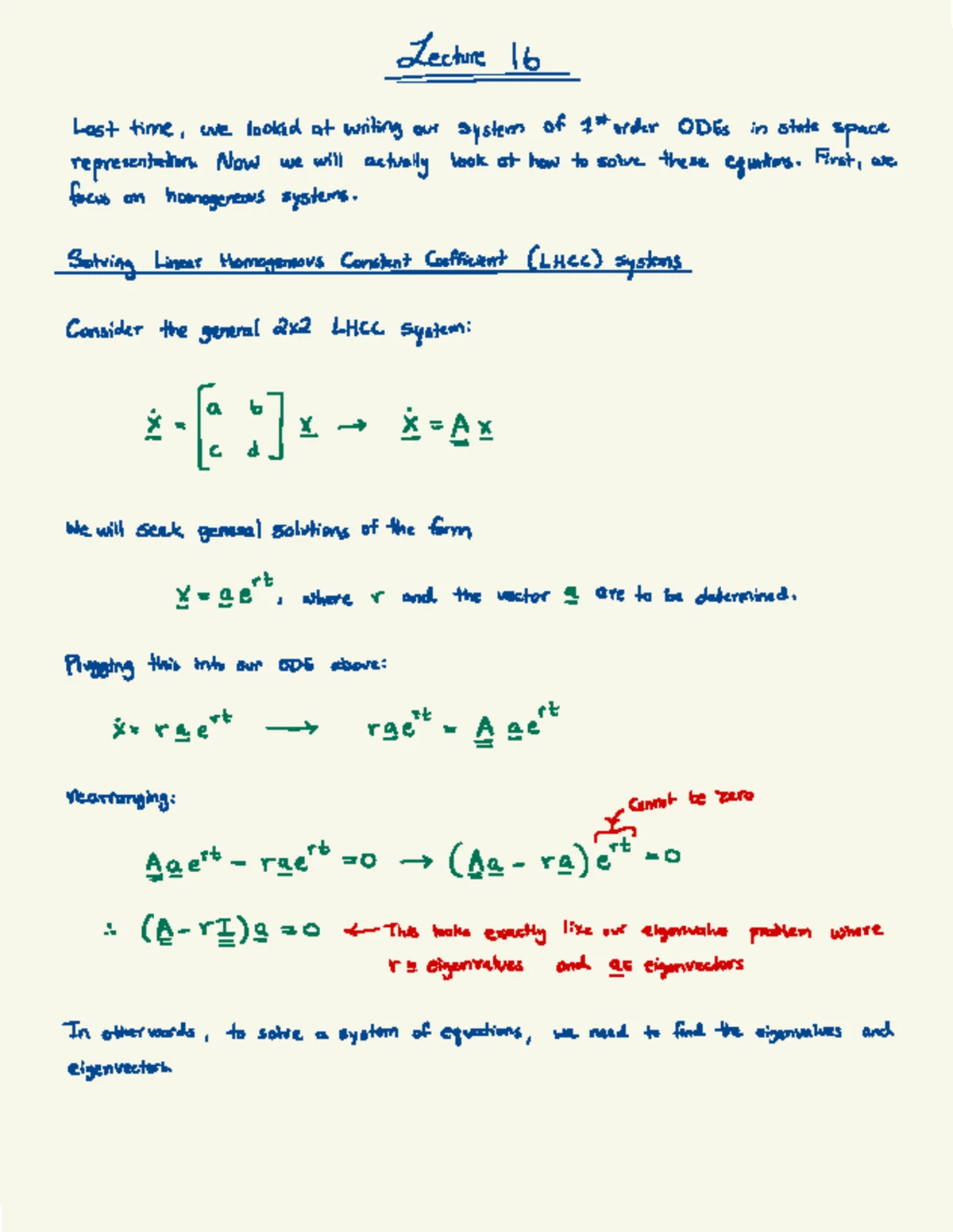 Lecture 7 - Notes on Linear ODEs and Existence Theorems - Studocu