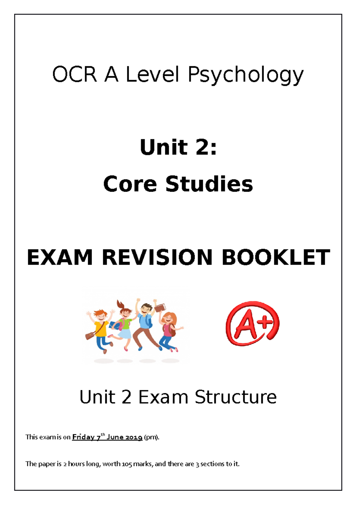 OCR A Level Psychology Unit 2 Exam Revision Booklet - Studocu