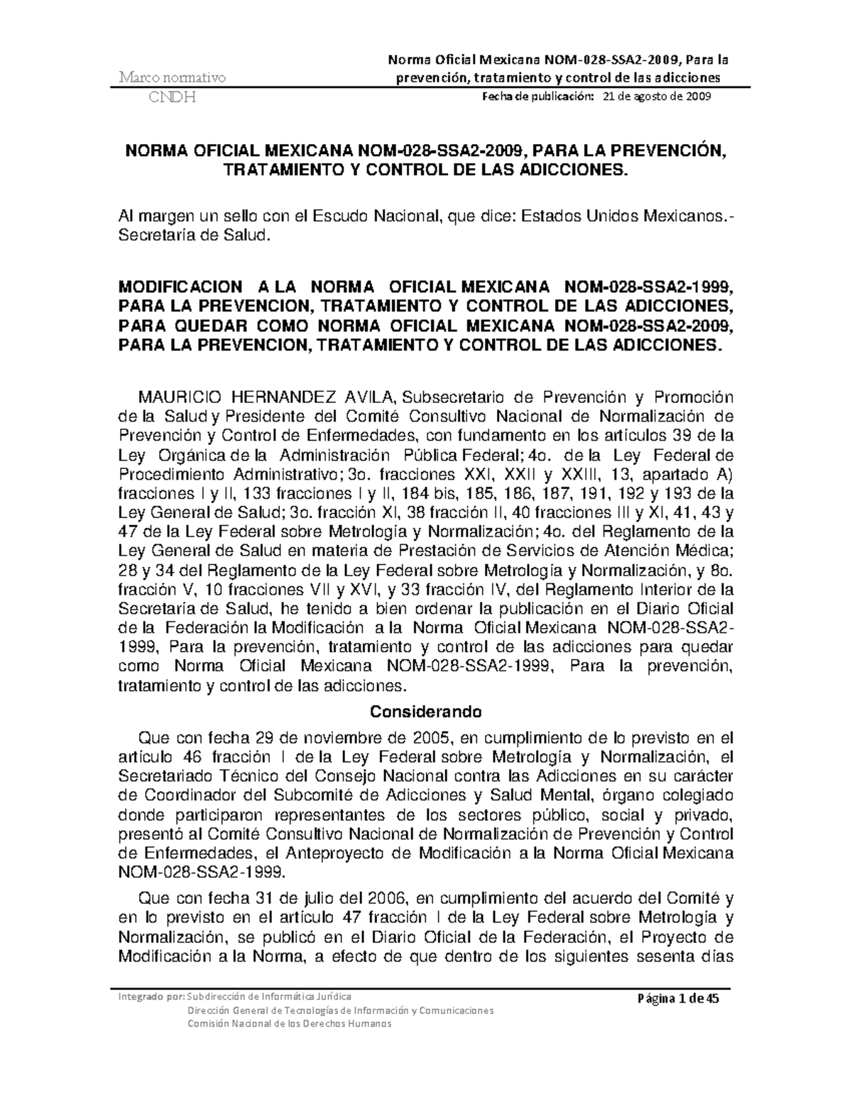 NORMA OFICIAL MEXICANA NOM-028-SSA2-2009, PARA LA PREVENCIÓN ...