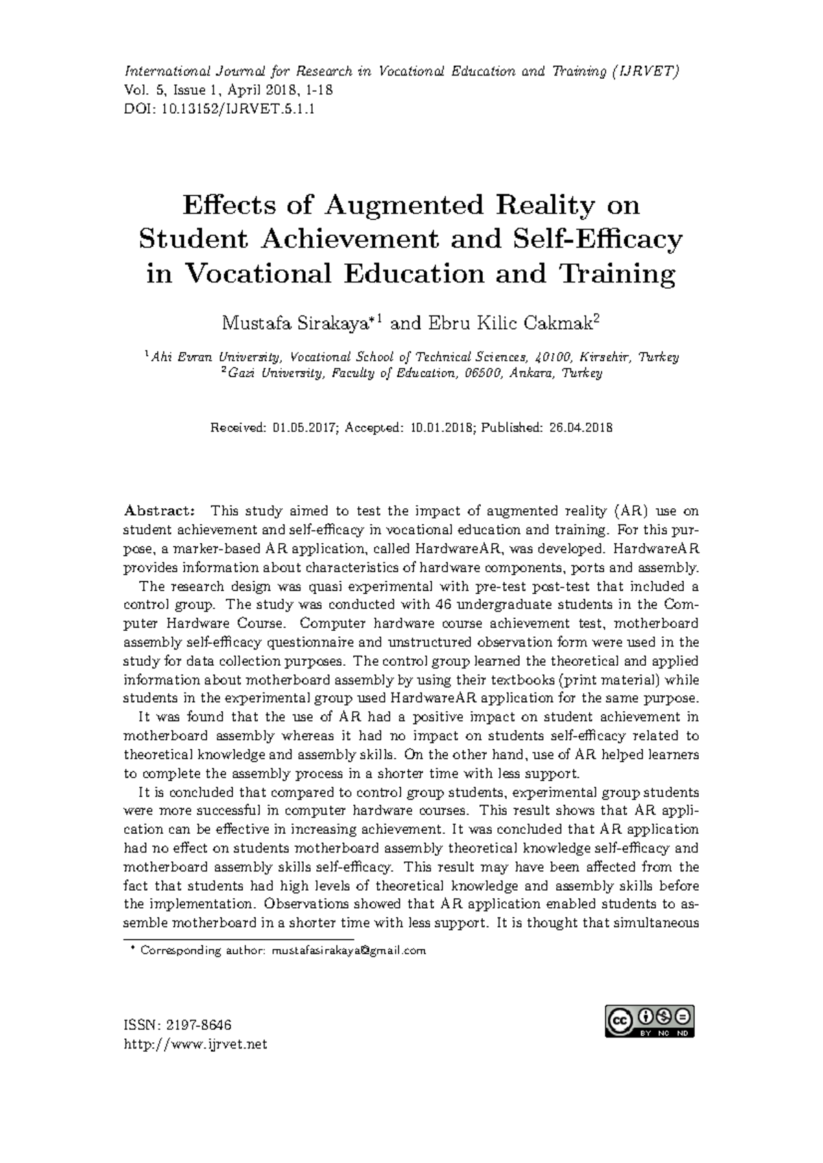 Effects of Augmented Reality on Student Achievement in VET (IJRVET ...
