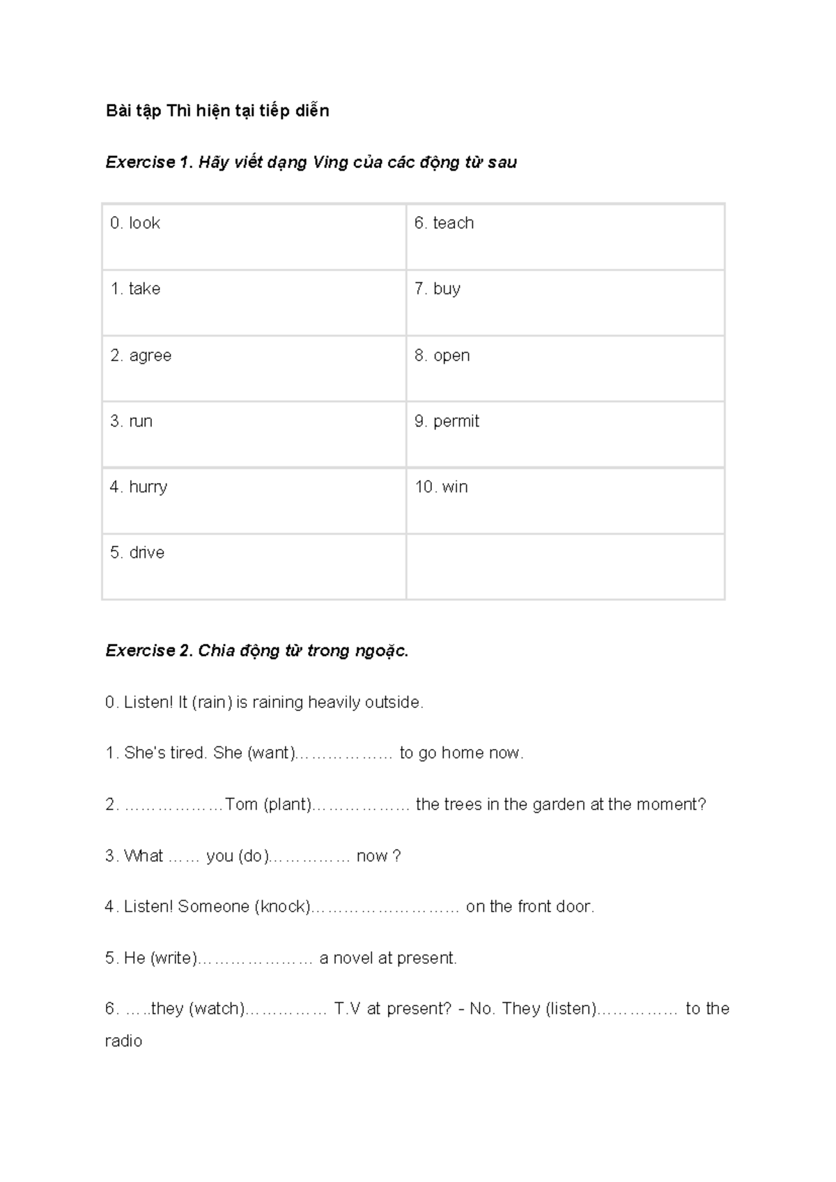 Bài tập Thì Hiện Tại Tiếp Diễn - Học Kỳ 2 (English Practice) - Studocu