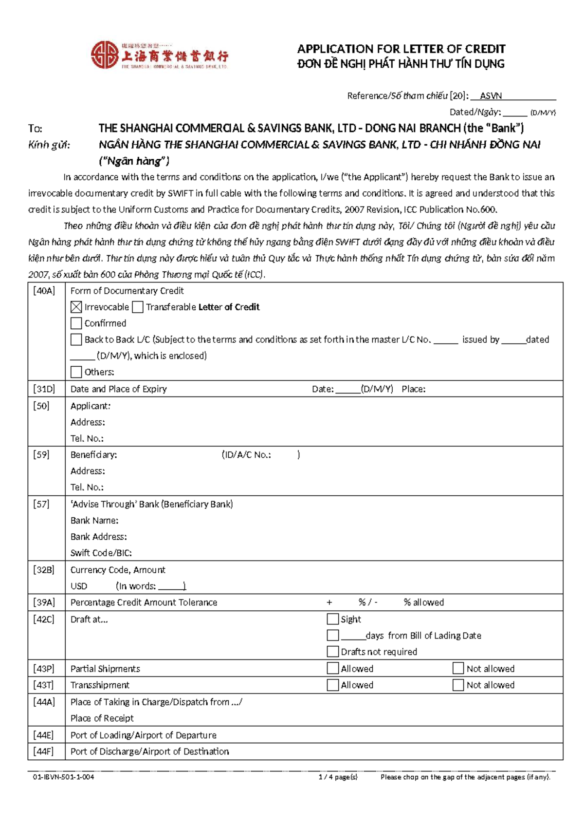 APPLICATION FOR LETTER OF CREDIT (Form 01-IBVN-501-1-004) - Studocu