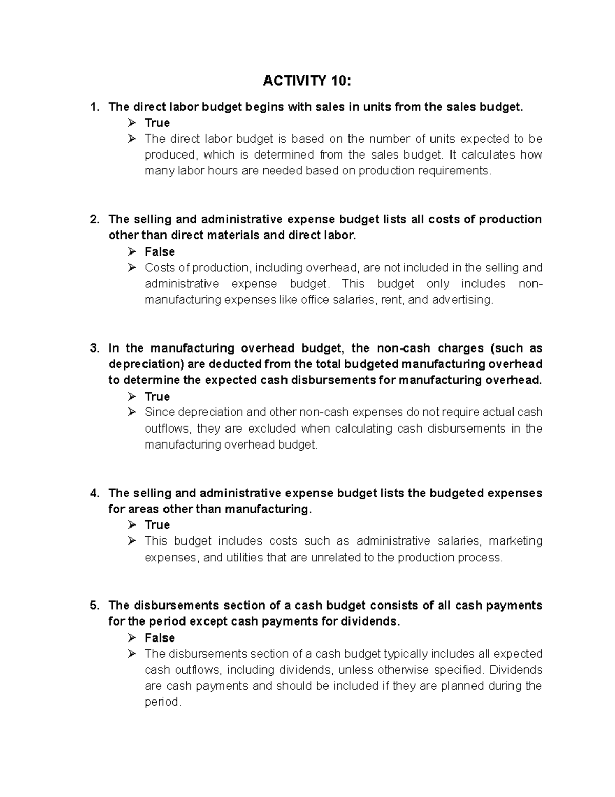 CAE09 Activity 10: Direct Labor & Budgeting Concepts Explained - Studocu
