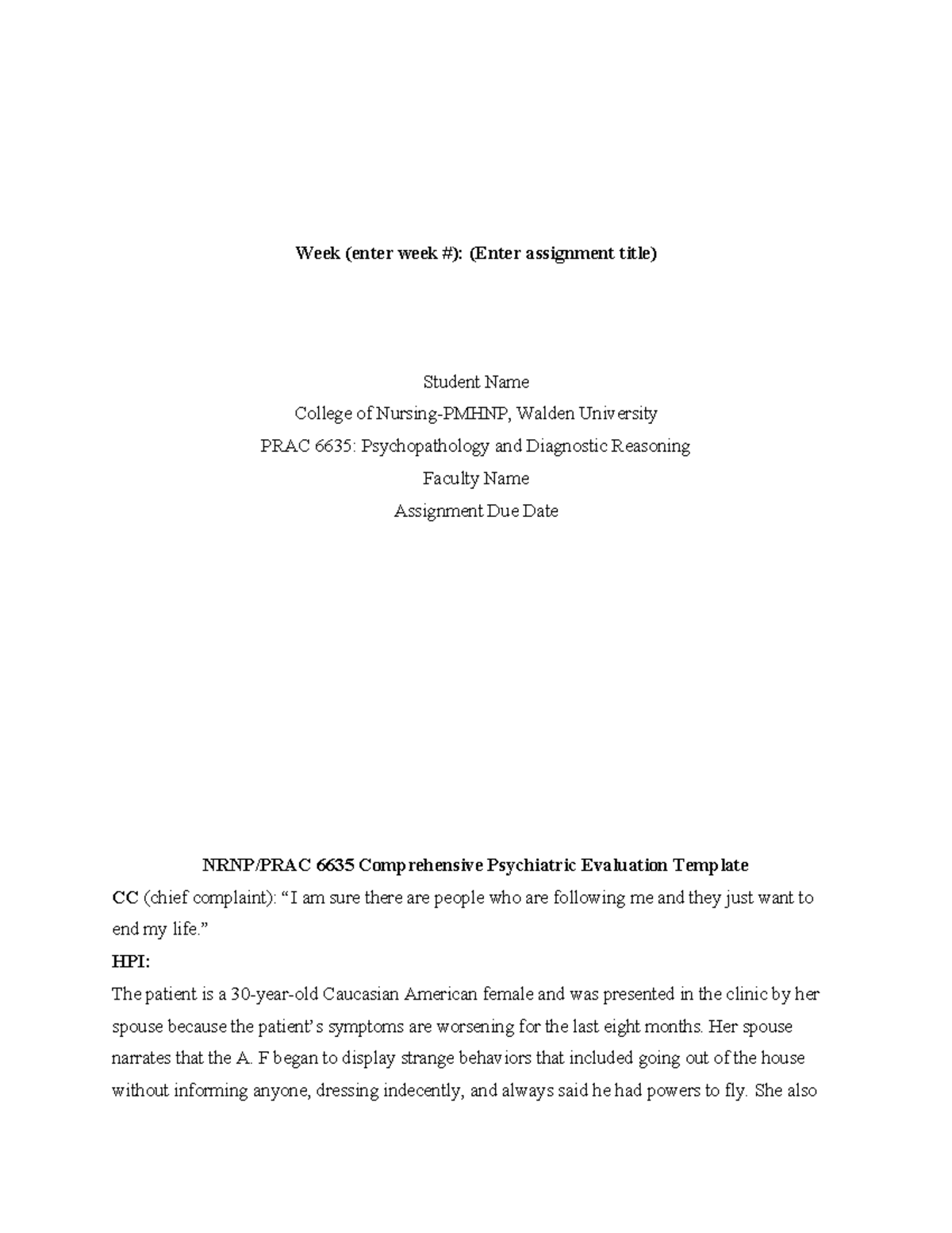 6635 PRAC Comprehensive Psychiatric Evaluation of A.F. - Studocu