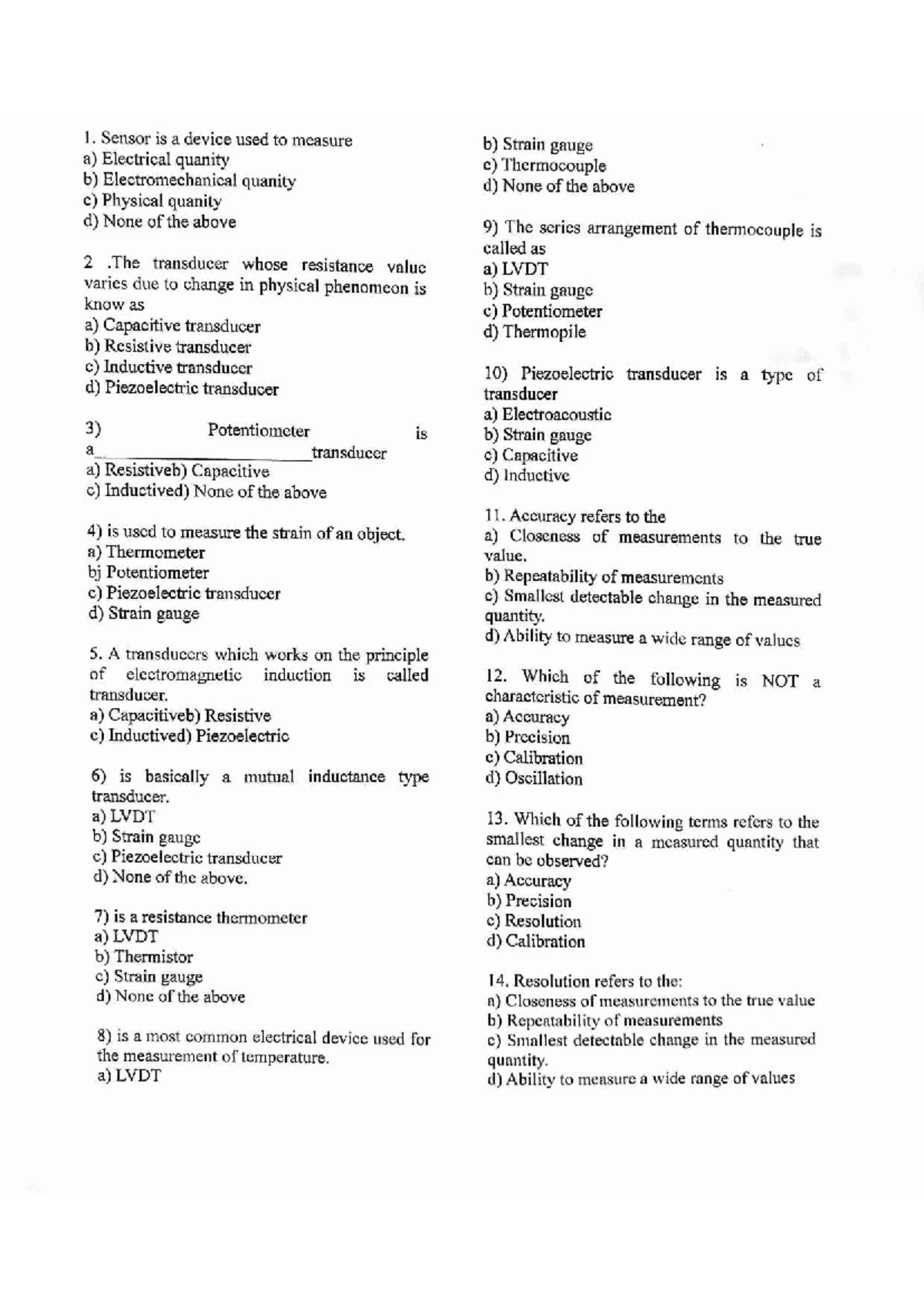 ECE - Sensor and Transducer Measurement Concepts - Studocu