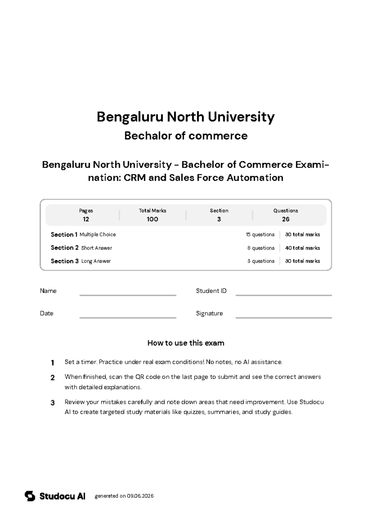 BCom Final Exam: CRM and Sales Force Automation - Studocu