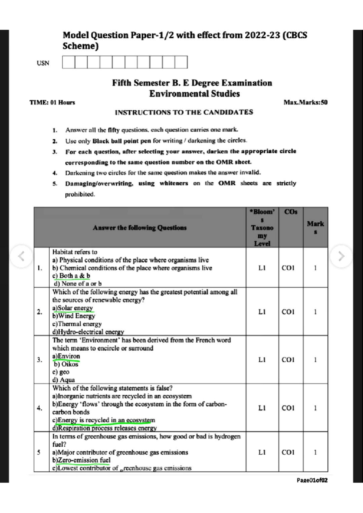 Model Question Paper: Environmental Studies (BCS508) - 5th Sem Exam - Studocu