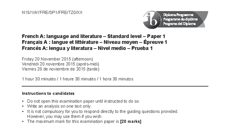 French A: Language & Literature SL Exam Paper 1 Analysis Guide - Studocu