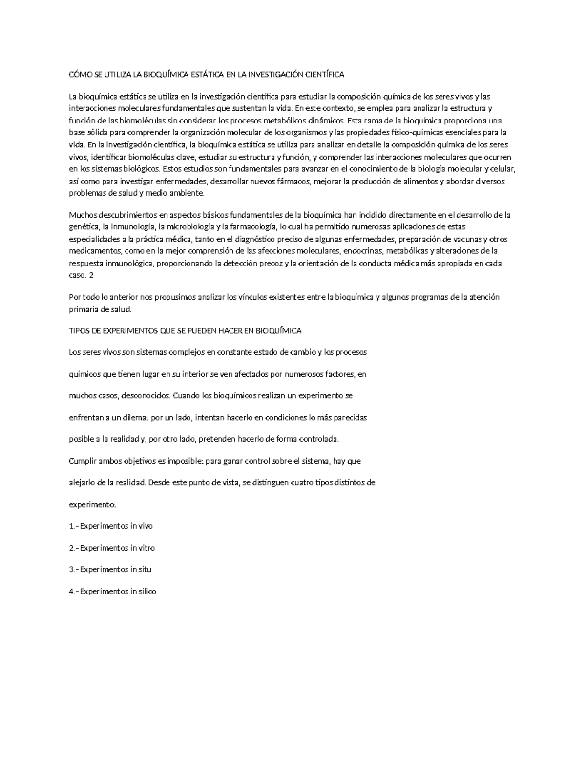 Bioquímica Estática 4 - Resumen de Aplicaciones en Investigación - Studocu