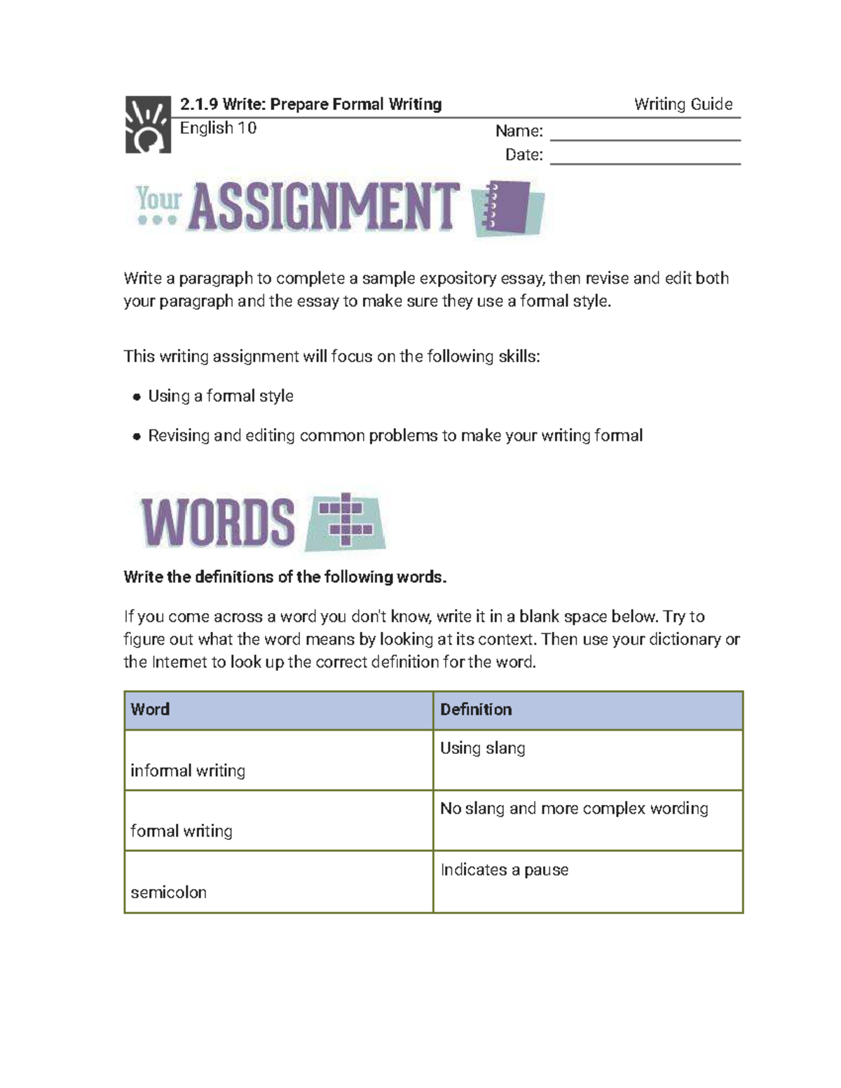 2.1.9 Write: Formal Writing Guide for English 10 - Studocu