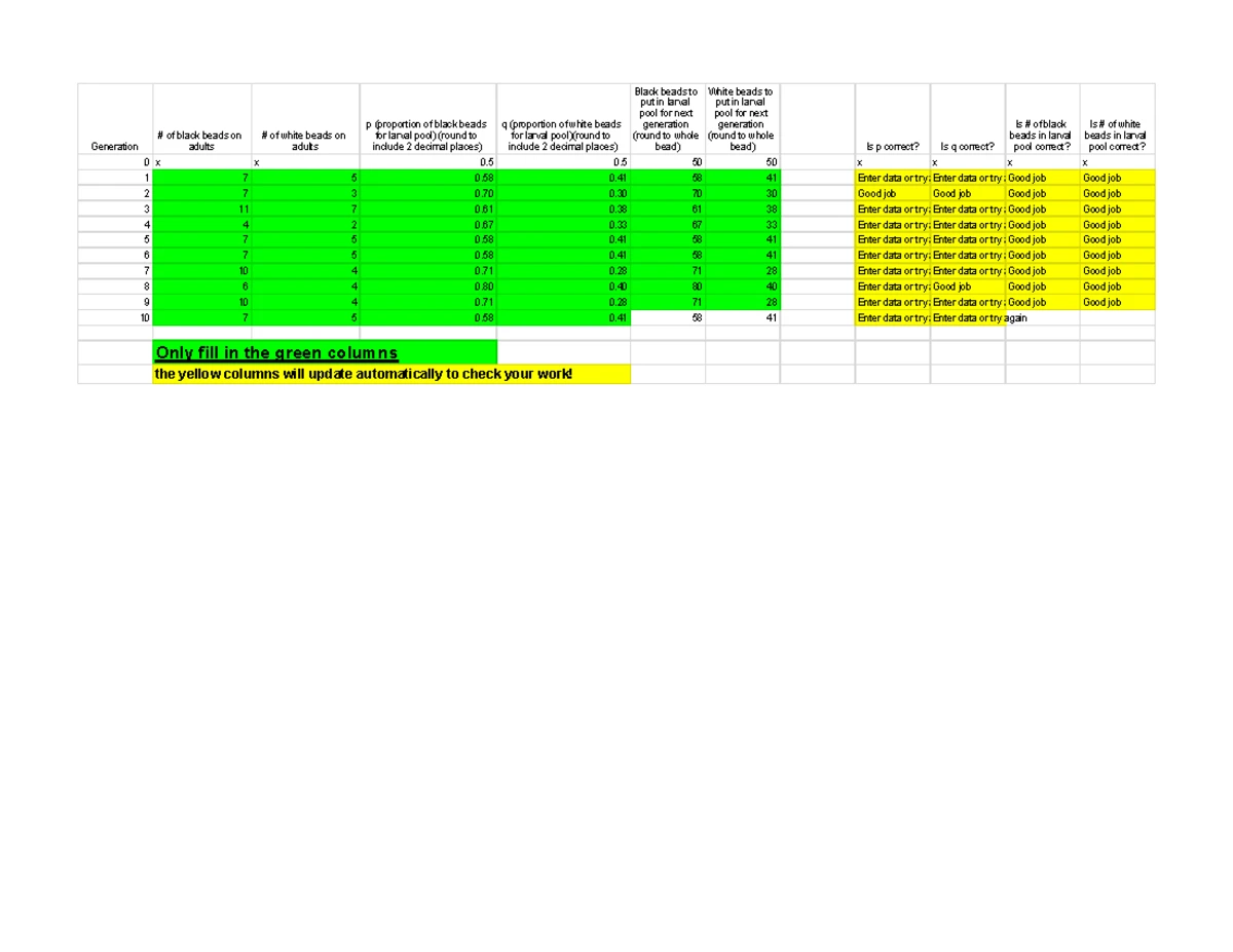 Copy of Genetic Drift Data Sheet - Drift Simulation - Generation of ...