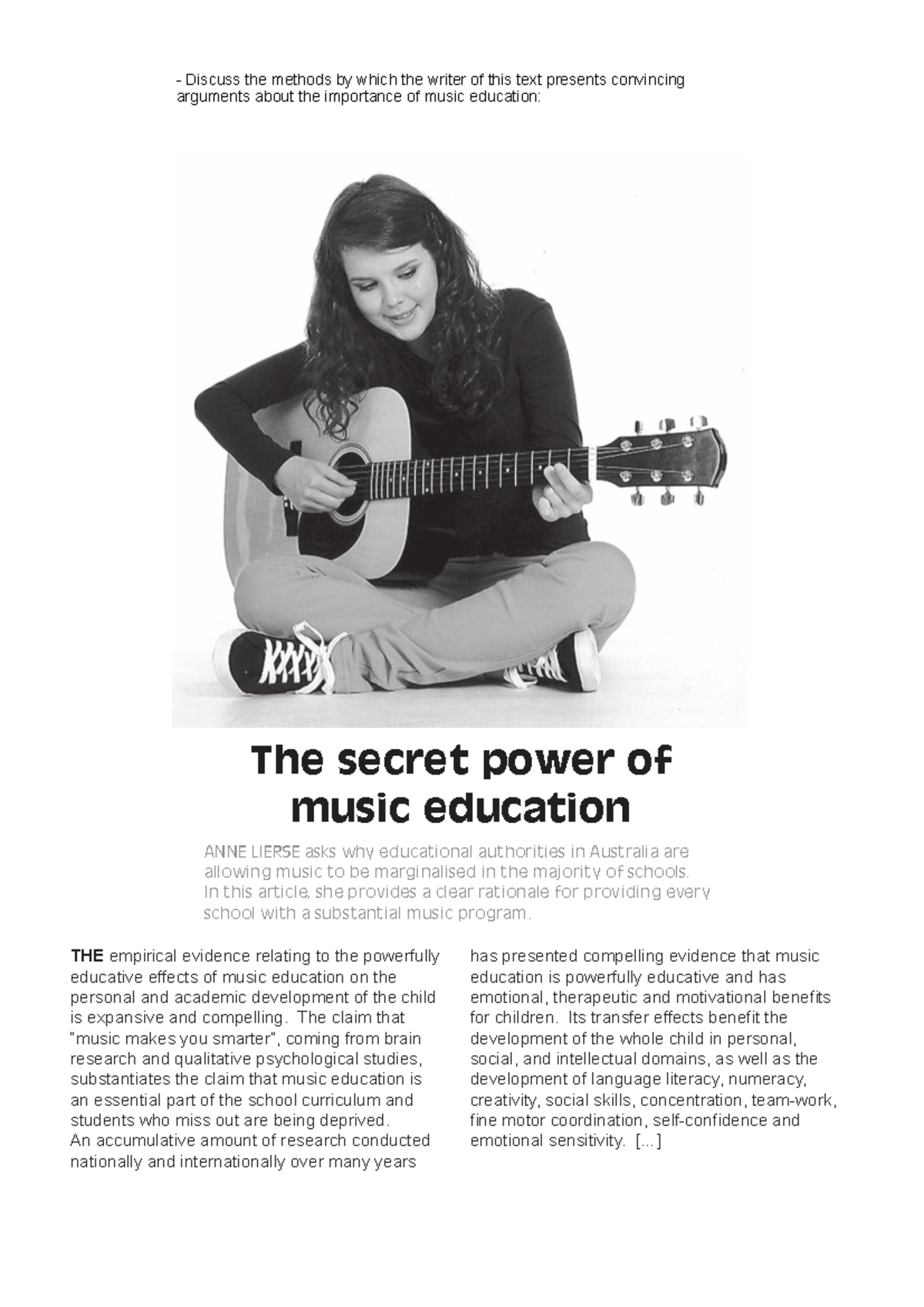 EDU 101: The Secret Power of Music Education - Opinion Writing - Studocu