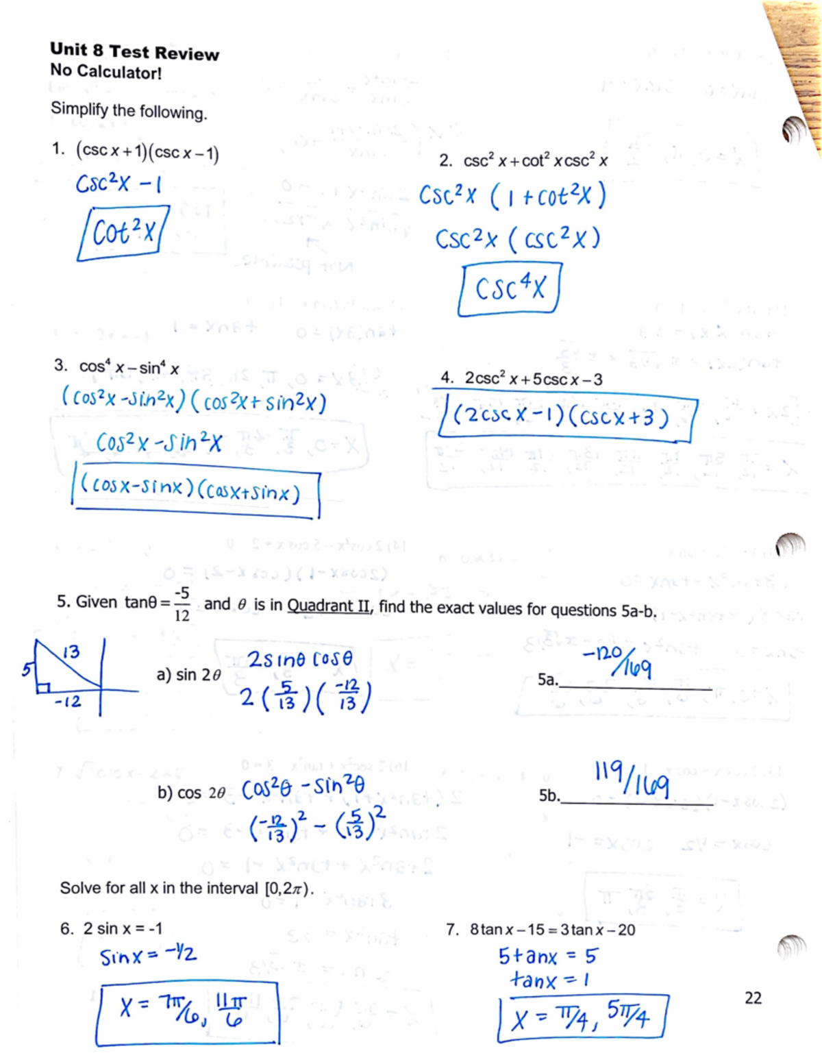 Unit 8 Test Review: Trig Identities & Simplifications - Studocu