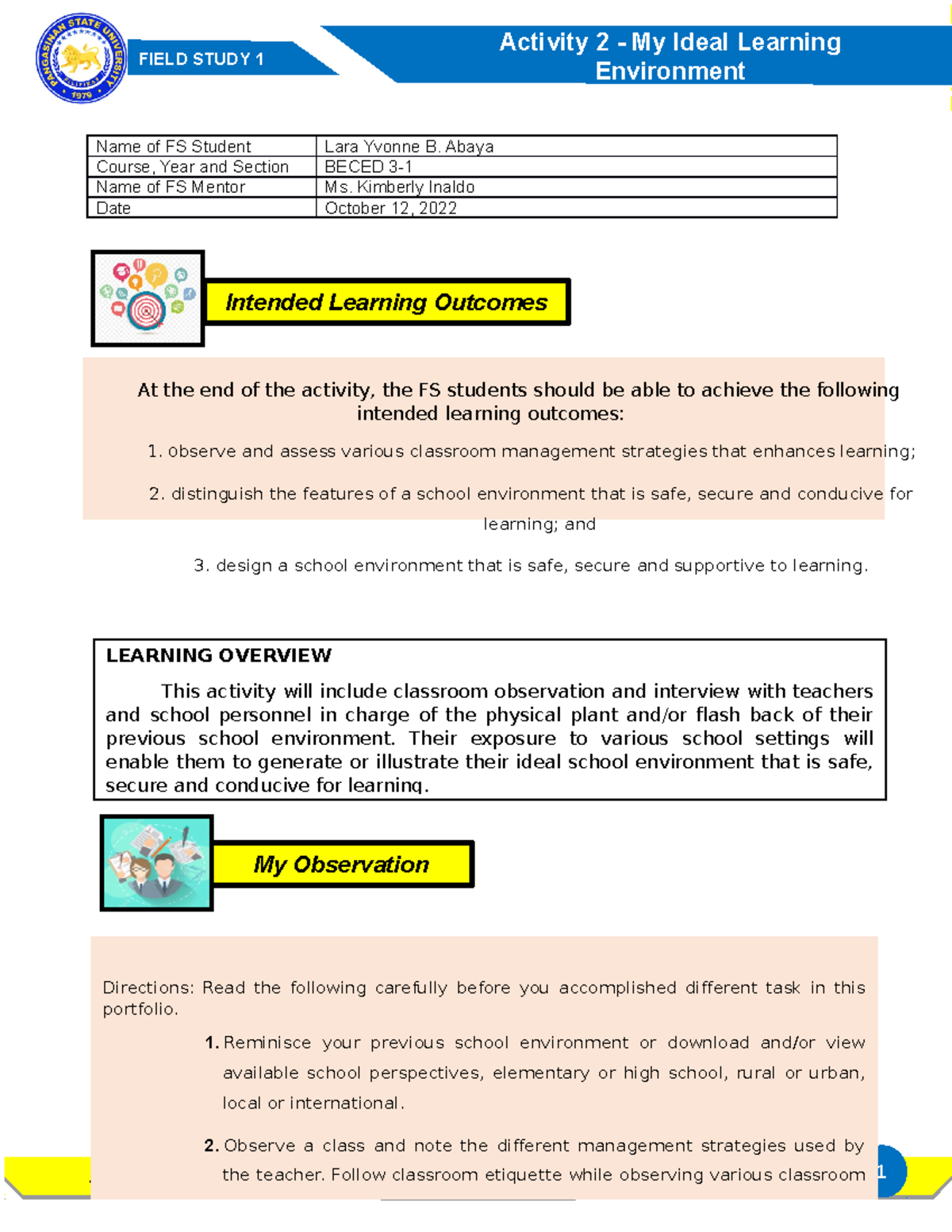 FS1-Activity-2: Field Study Activity Guide and Insights on Learning ...
