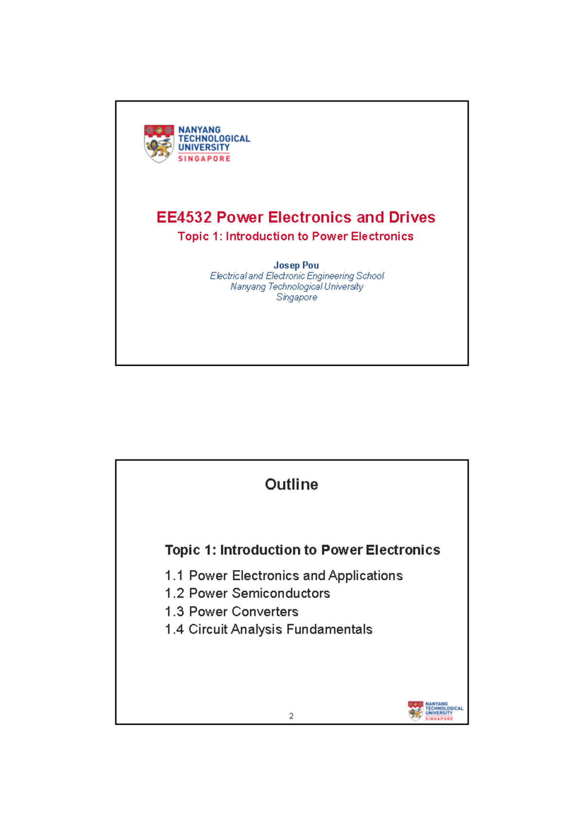 Topic 1 - Intro to Power Electronics - © Josep Pou Josep Pou Electrical ...