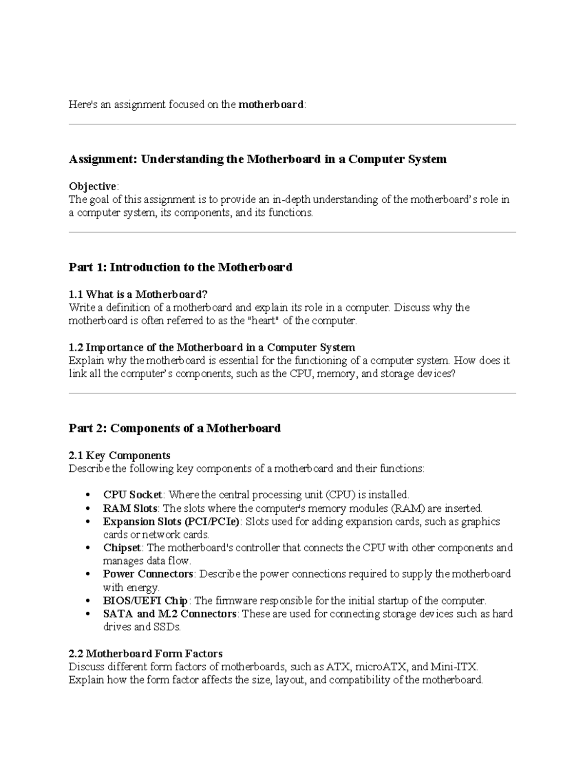 Understanding Motherboard Components and Functions (CS 101) - Studocu