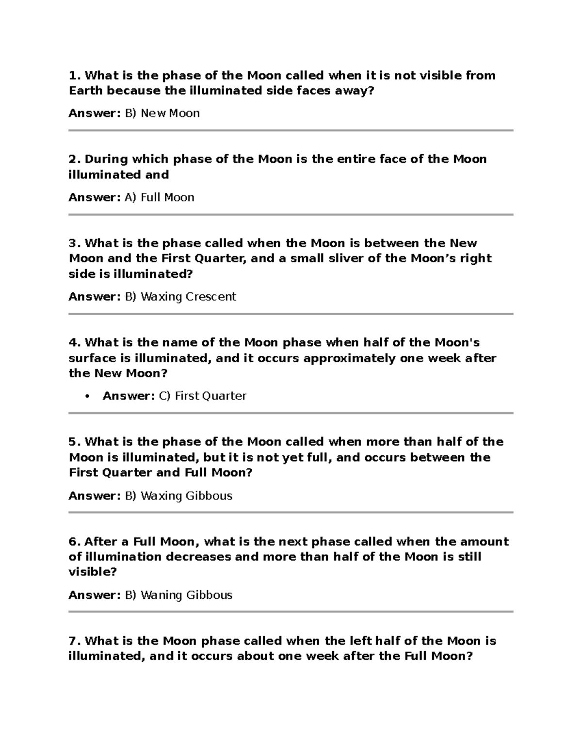 Phases of the Moon Quiz - Astronomy 101 - Studocu