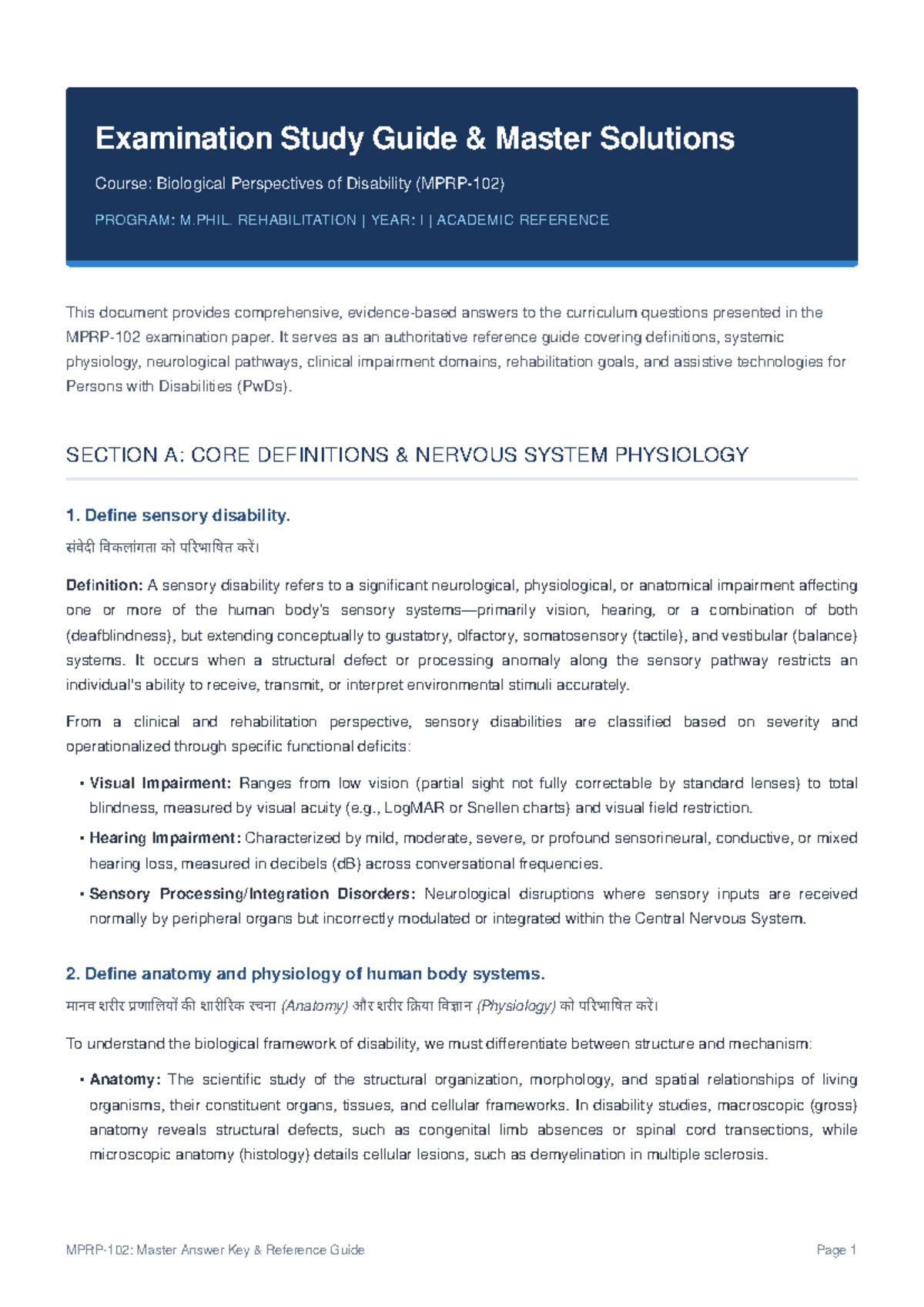MPRP 102 Final Exam Study Guide: Biological Perspectives of Disability ...