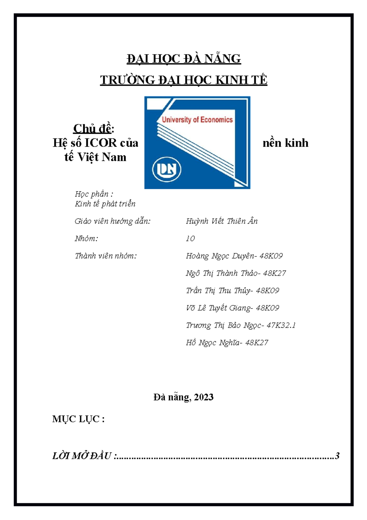 KTPT6-Nhom10-BC1 - Phân Tích Hệ Số ICOR của Kinh Tế Việt Nam - Studocu