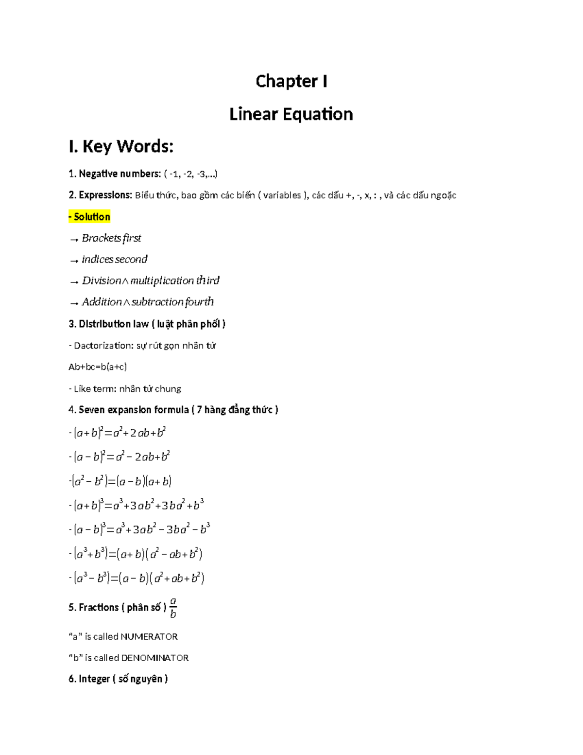 Chapter I: Linear Equations and Functions (MATH 101) - Studocu