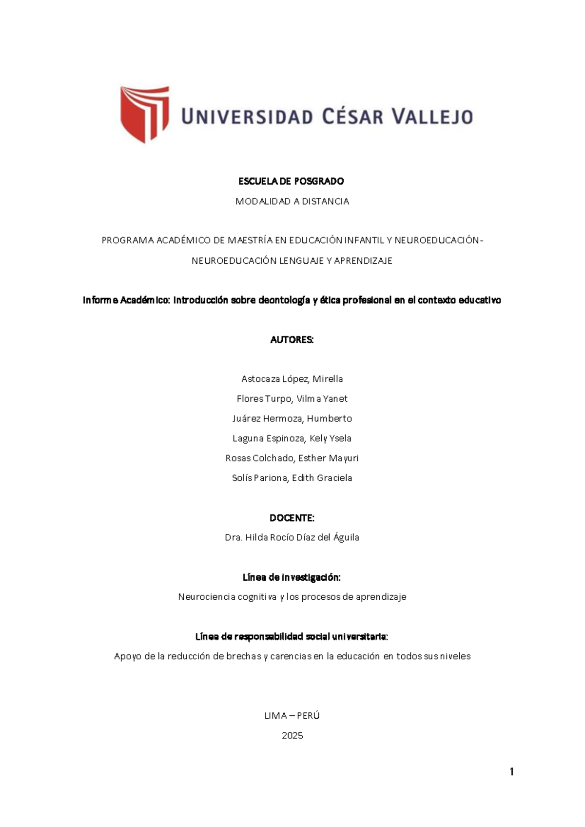 Informe Académico: Deontología y Ética Profesional en Educación - MMMMM ...