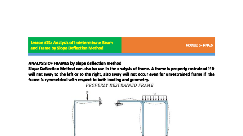 Analysis of Indeterminate Beams & Frames: Slope Deflection Method ...