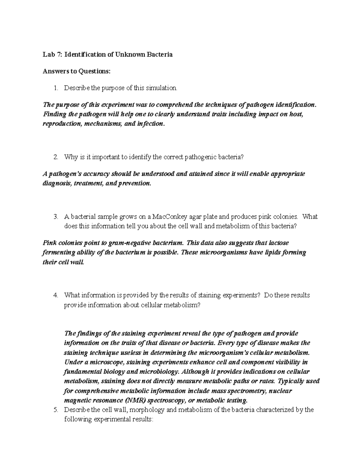 Lab 7: Identification of Unknown Bacteria - Detailed Analysis and ...