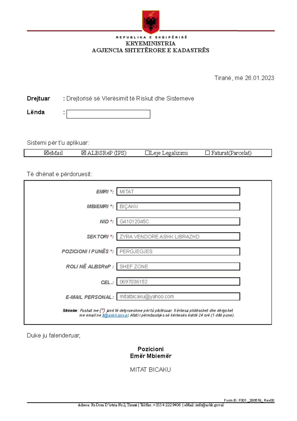 Formular Kërkese për User 2022 - Mitat Bicaku - Studocu
