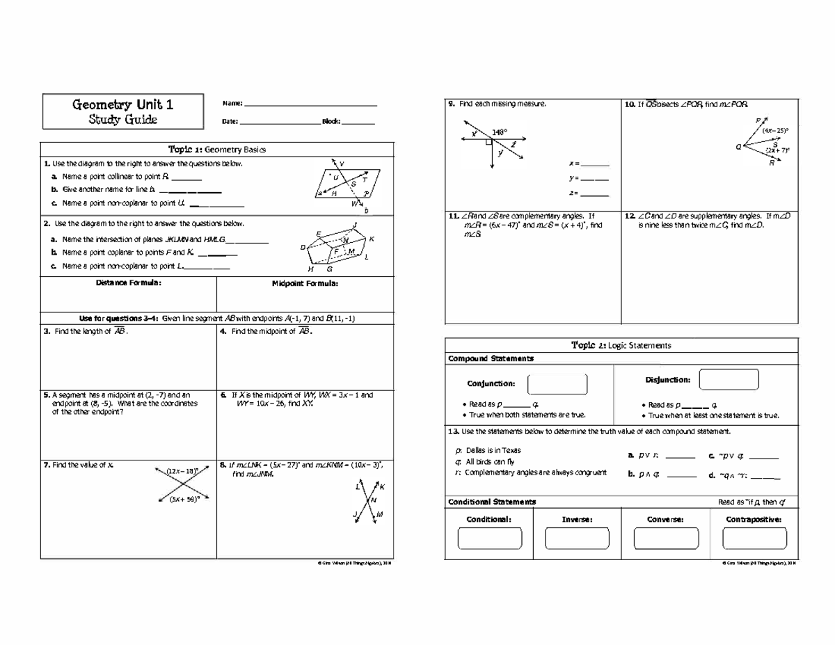 Unit 1 Review Handout - ddd - Geomet爀礀 Unit 1 Study 䜀㨀u搀需e Name ...