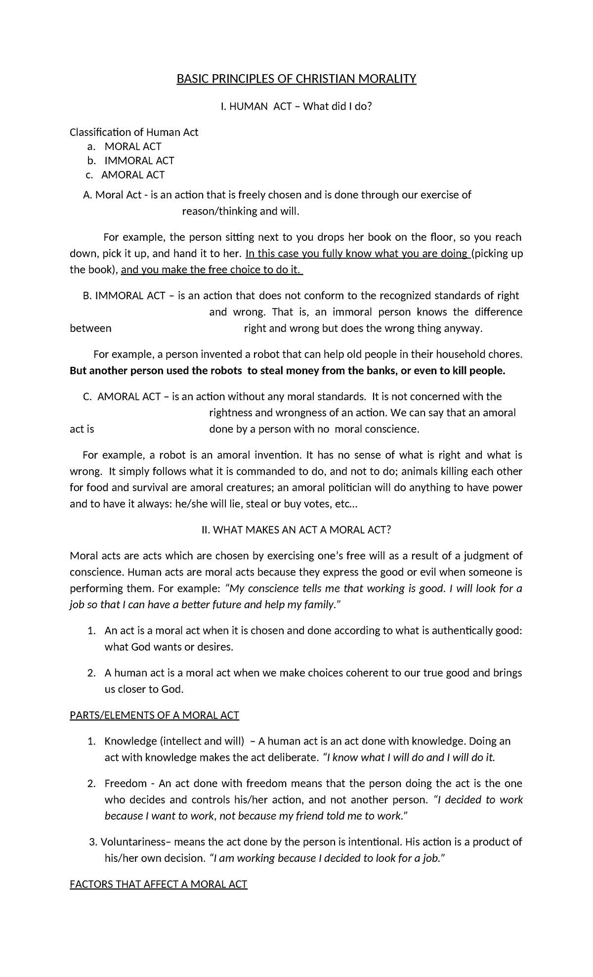 Basic Principles of Christian Morality: Understanding Human Acts - Studocu