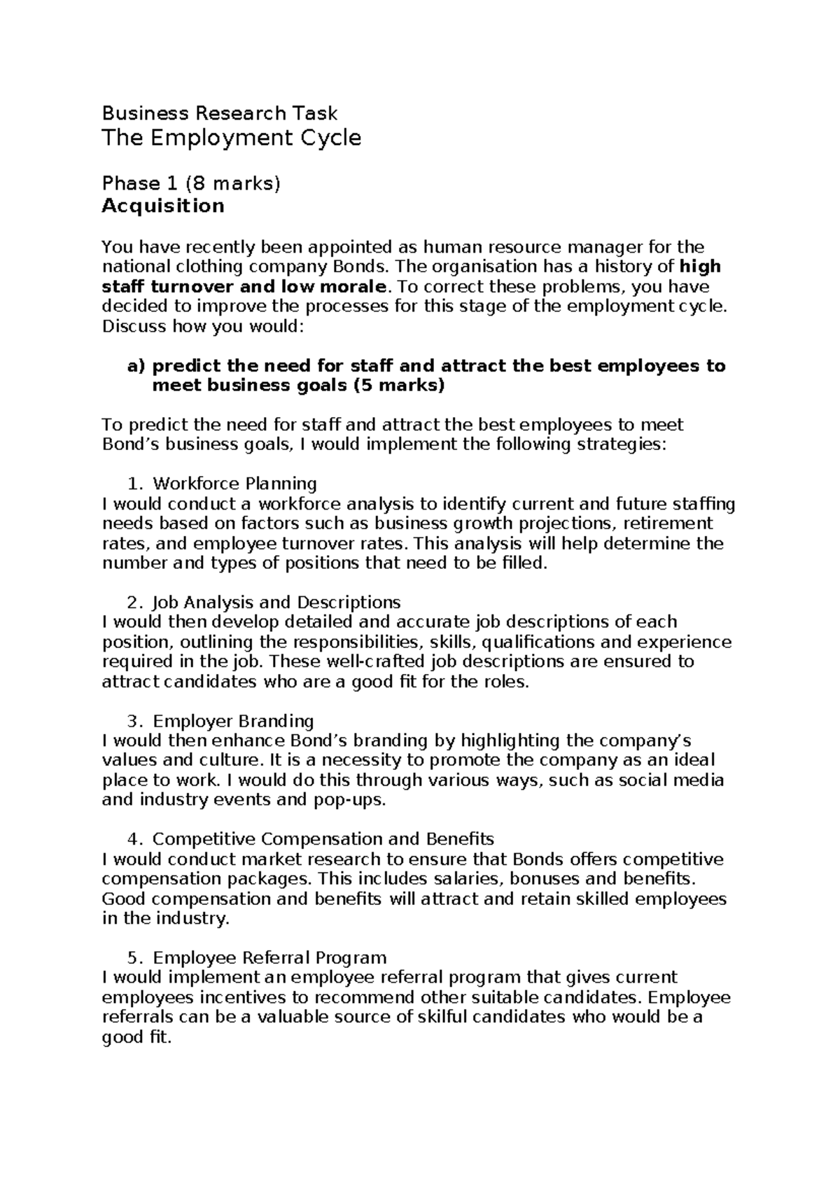 Business Research Task: The Employment Cycle Phases 1-4 Notes - Studocu