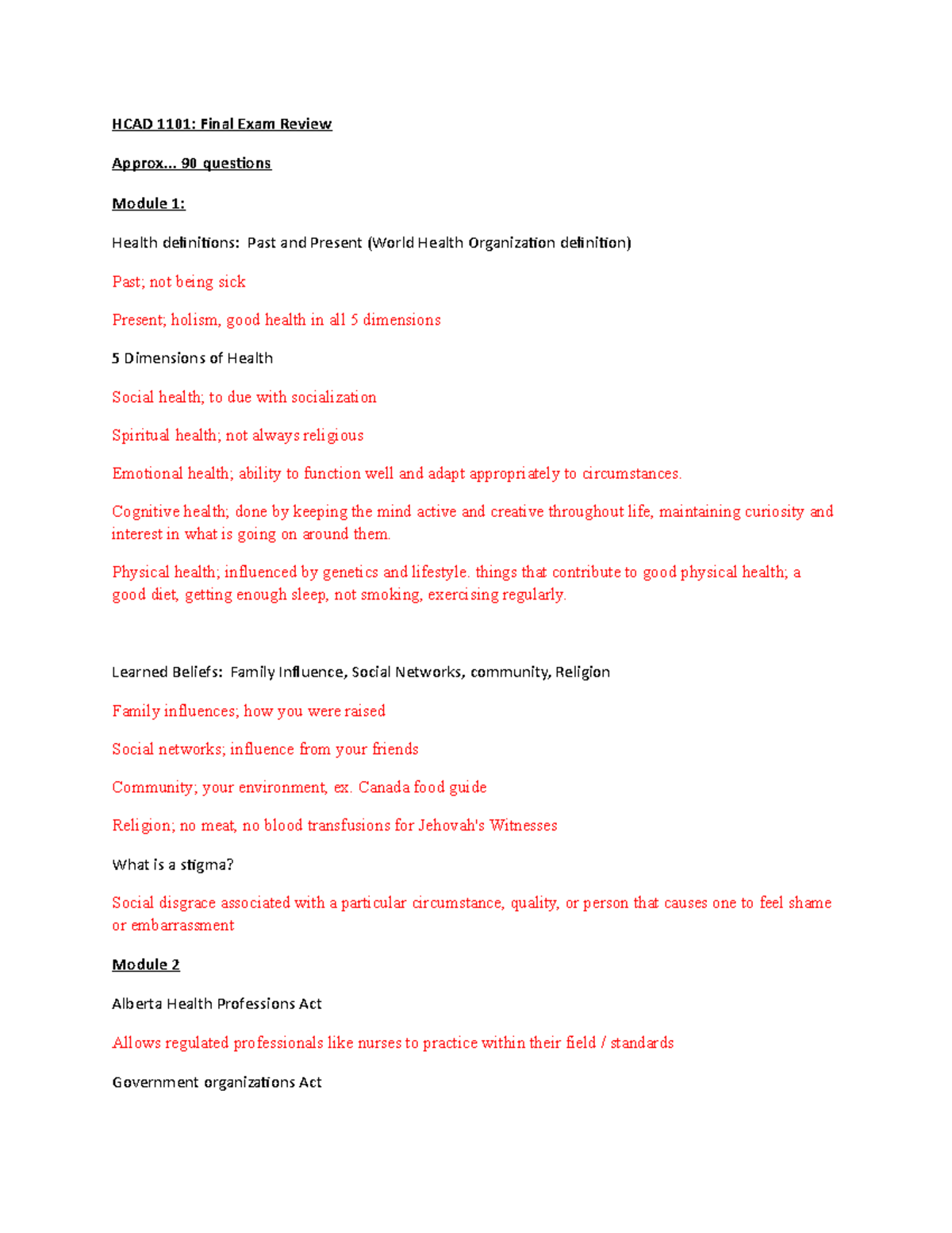 HCAD 1101 Final Exam Review: Health Care Aide Exam Notes - Aug 2019 ...