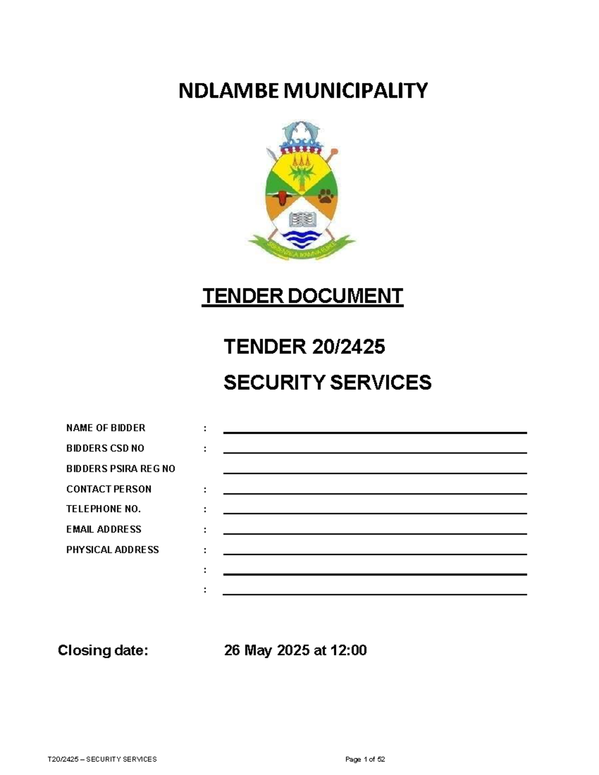 Ndlambe Municipality Tender for Security Services - Bid Submission ...