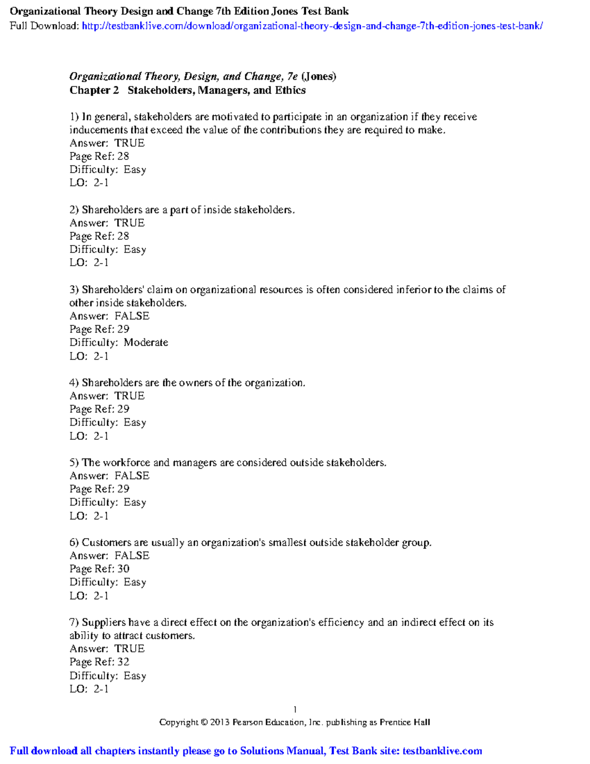 Organization Theory, Design and Change - Chapter 2 Test Bank ...